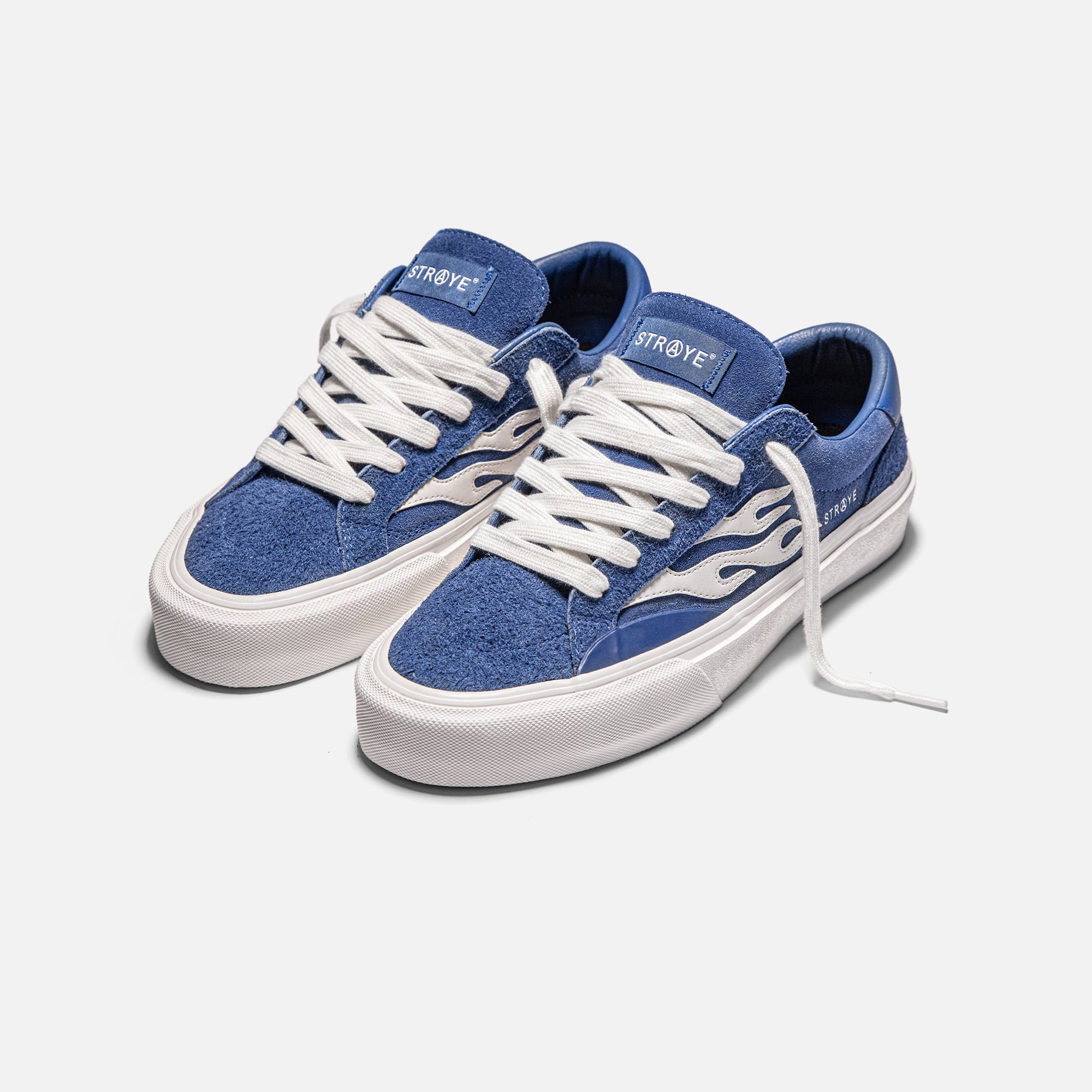 STRAYE LOGAN - BLUE FLAME | Hairy Suede Low Top Skate Shoes