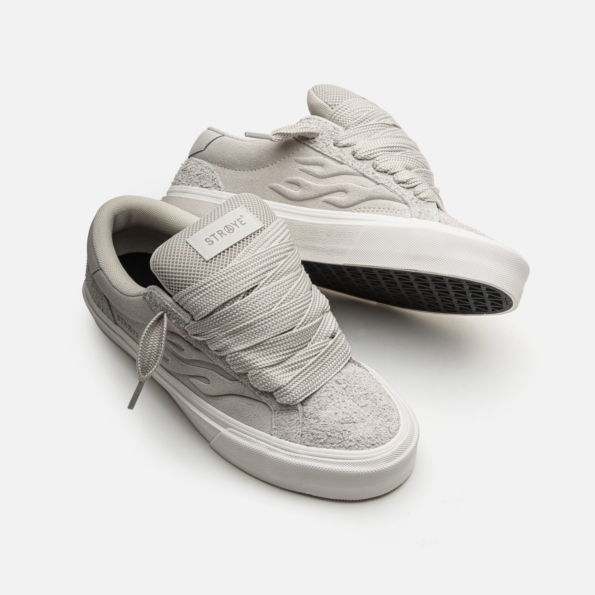 STRAYE LOGAN PUFF - CREAM BEVEL | Hairy Suede Low Top Skate Shoes