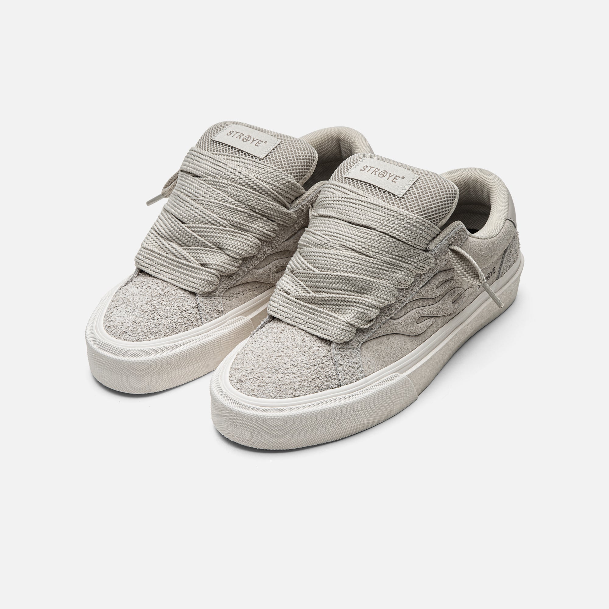 STRAYE LOGAN PUFF - CREAM BEVEL | Hairy Suede Low Top Skate Shoes