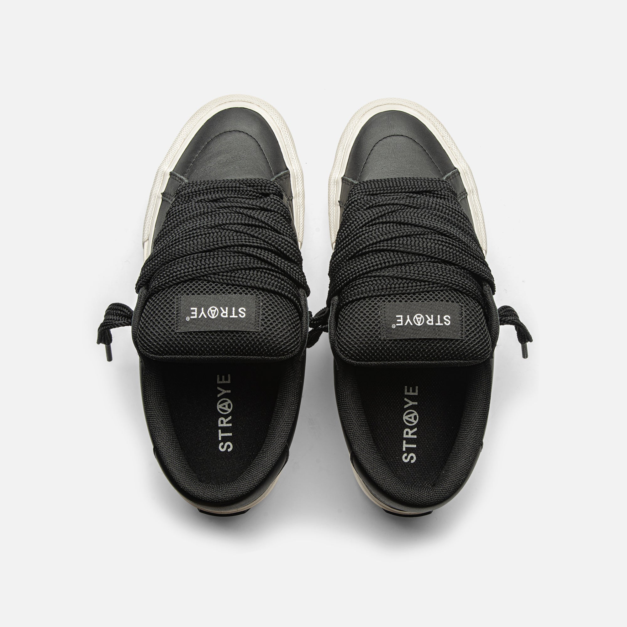 STRAYE Logan Puff Black Bevel full-grain Leather — puffy low-top skate shoe