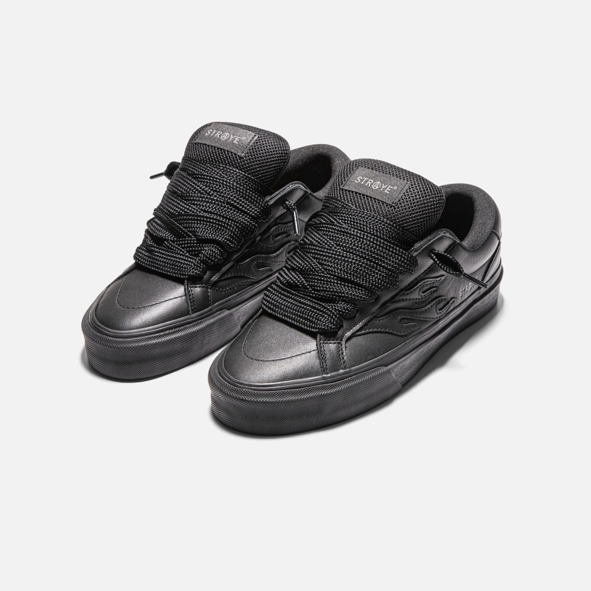 STRAYE Logan Puff Blackout full-grain leather — puffy low-top skate shoe