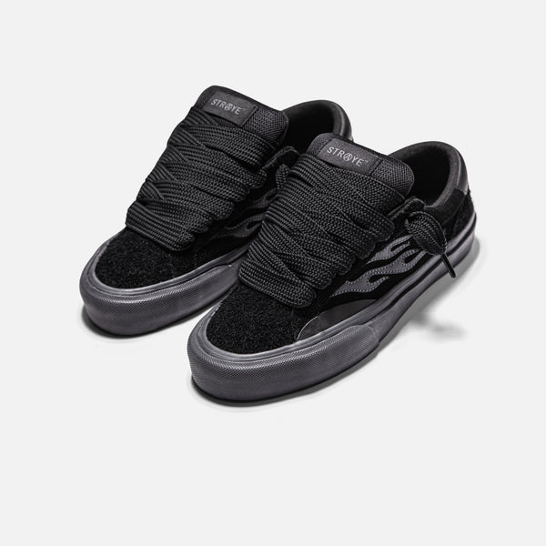 STRAYE LOGAN PUFF - BLACKOUT | Hairy Suede / Suede Low Top Skate Shoes