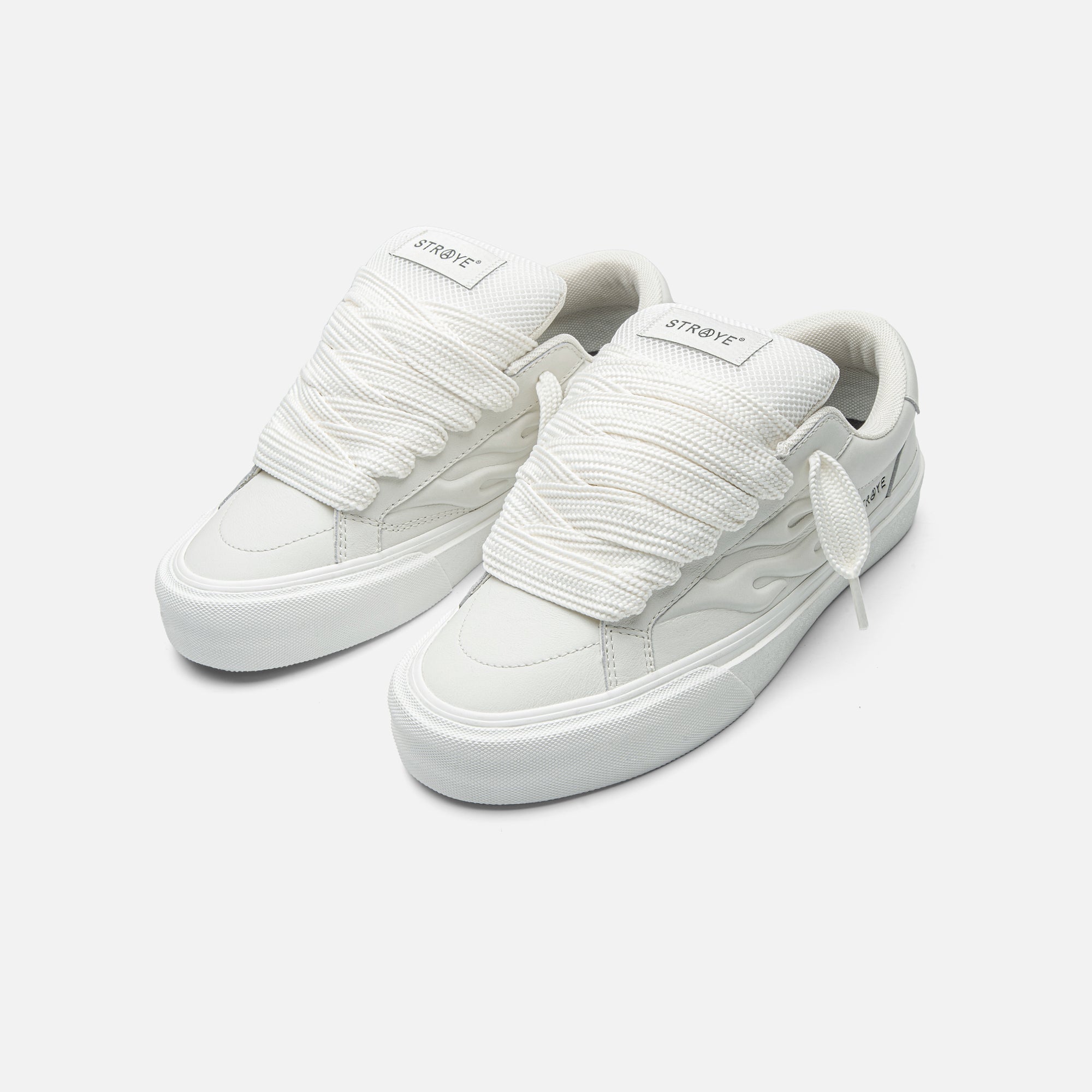 STRAYE Logan Puff Blanco Bevel full-grain leather — puffy low-top skate ...