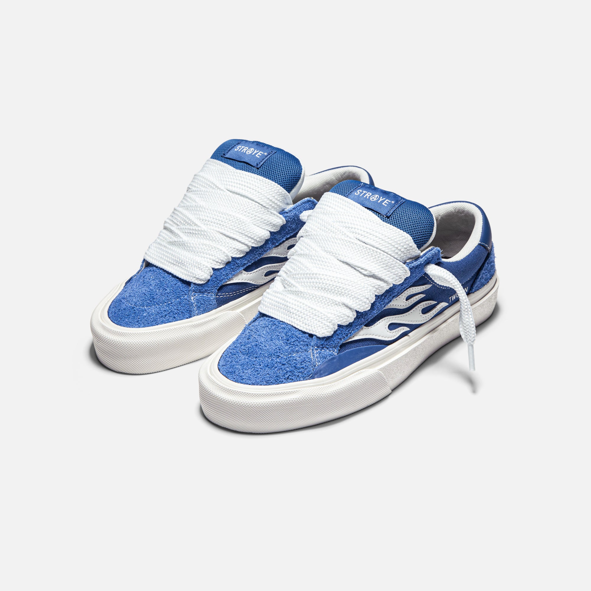 STRAYE LOGAN PUFF - BLUE | Hairy Suede / Canvas Low Top Skate Shoes