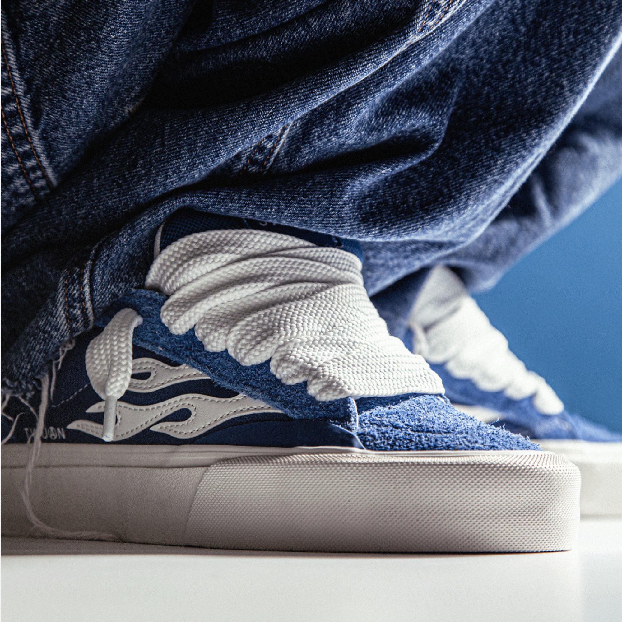 STRAYE Logan Puff Blue Hairy Suede + Canvas low-top skate shoe