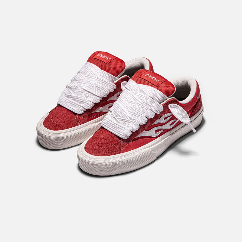 STRAYE LOGAN PUFF - RED | Hairy Suede / Canvas Low Top Skate Shoes