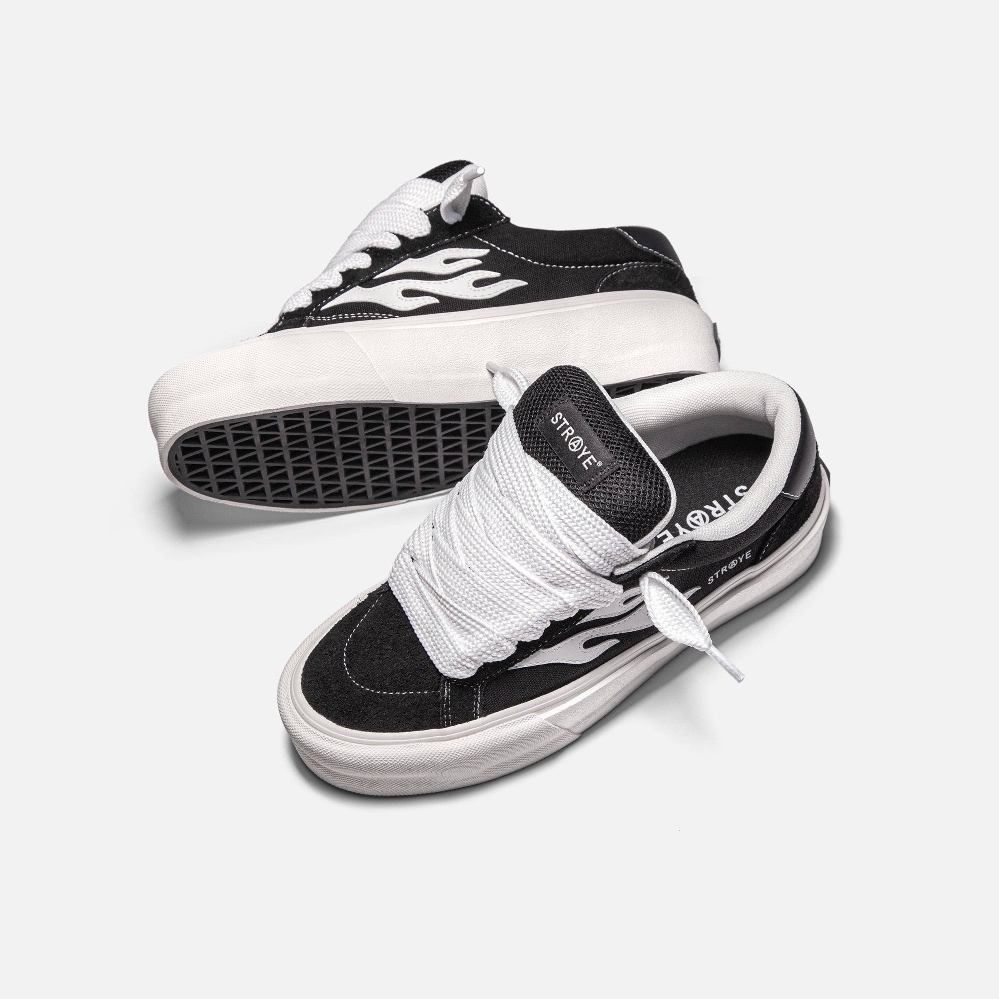 STRAYE Logan Stomper Black Hairy Suede + Canvas platform skate shoe