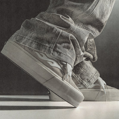 STRAYE Logan Stomper Cream Hairy Suede + Canvas platform skate shoe